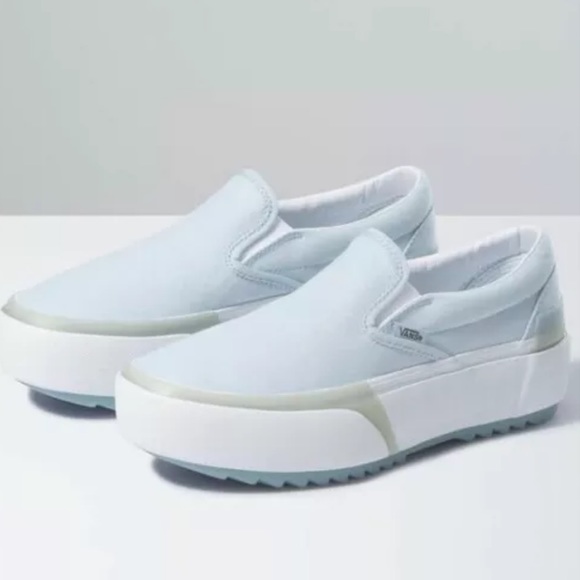 Vans | Shoes | Vans Slip On Stacked Platform Blue White Sneaker Shoes ...